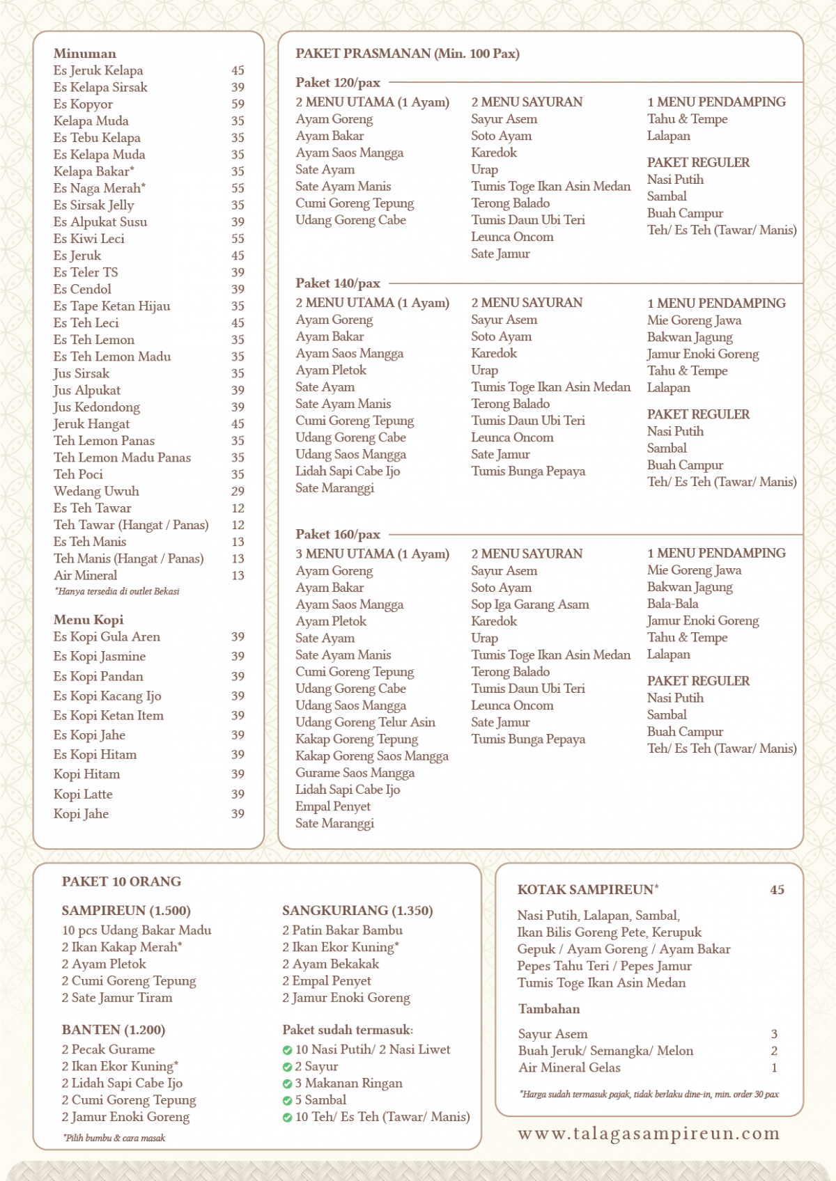 Price List Menu – Talaga Sampireun