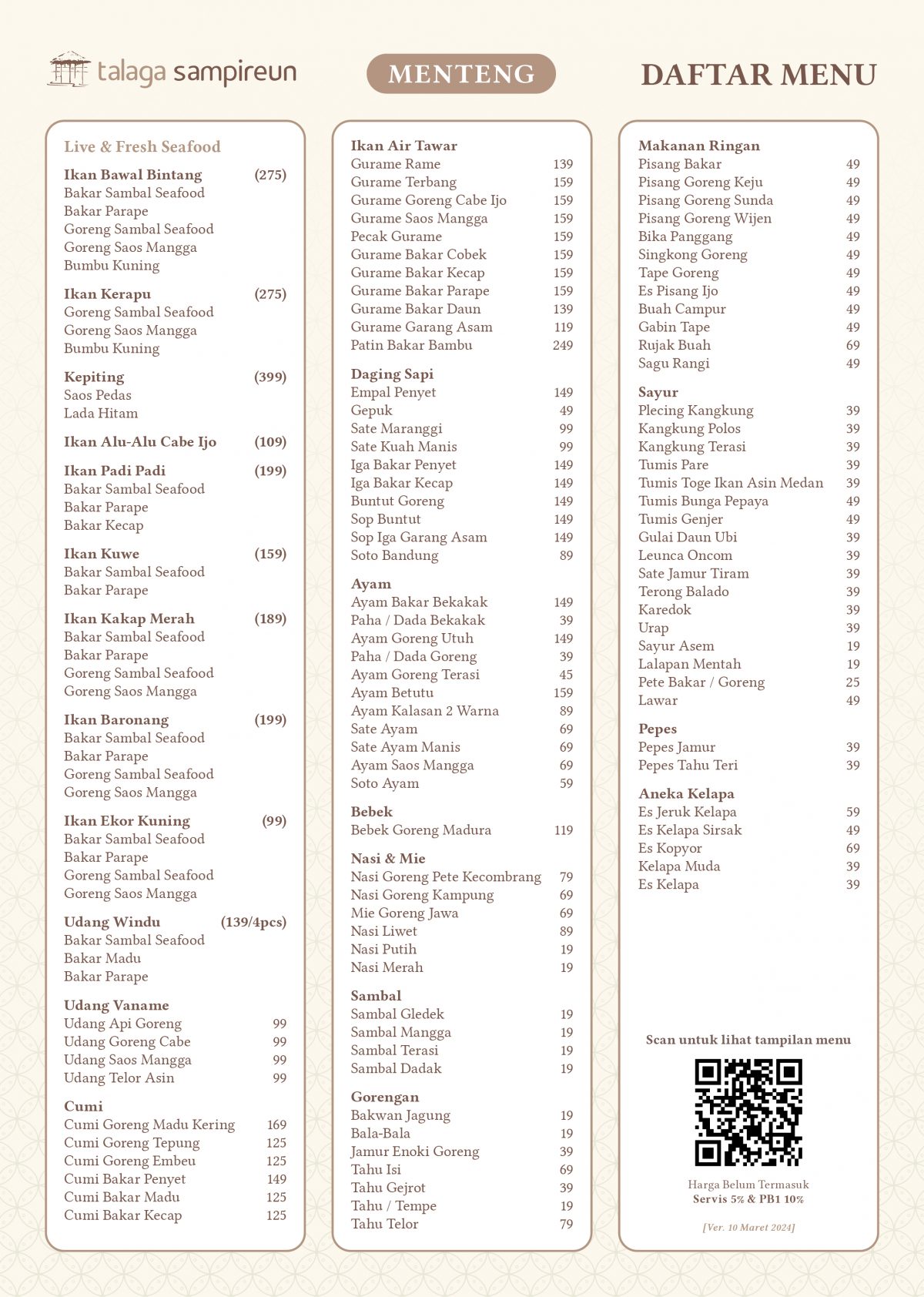 Price List Menu Talaga Sampireun Menteng – Talaga Sampireun