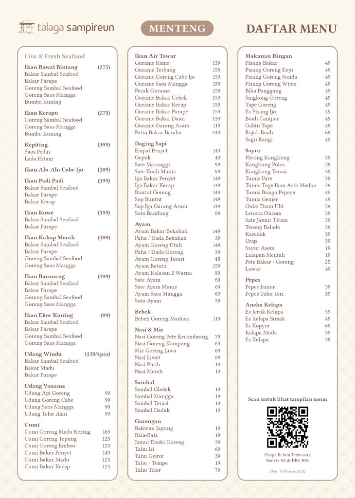 Price List Menu Talaga Sampireun Menteng – Talaga Sampireun