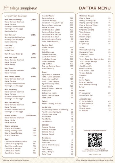 Price List Menu – Talaga Sampireun