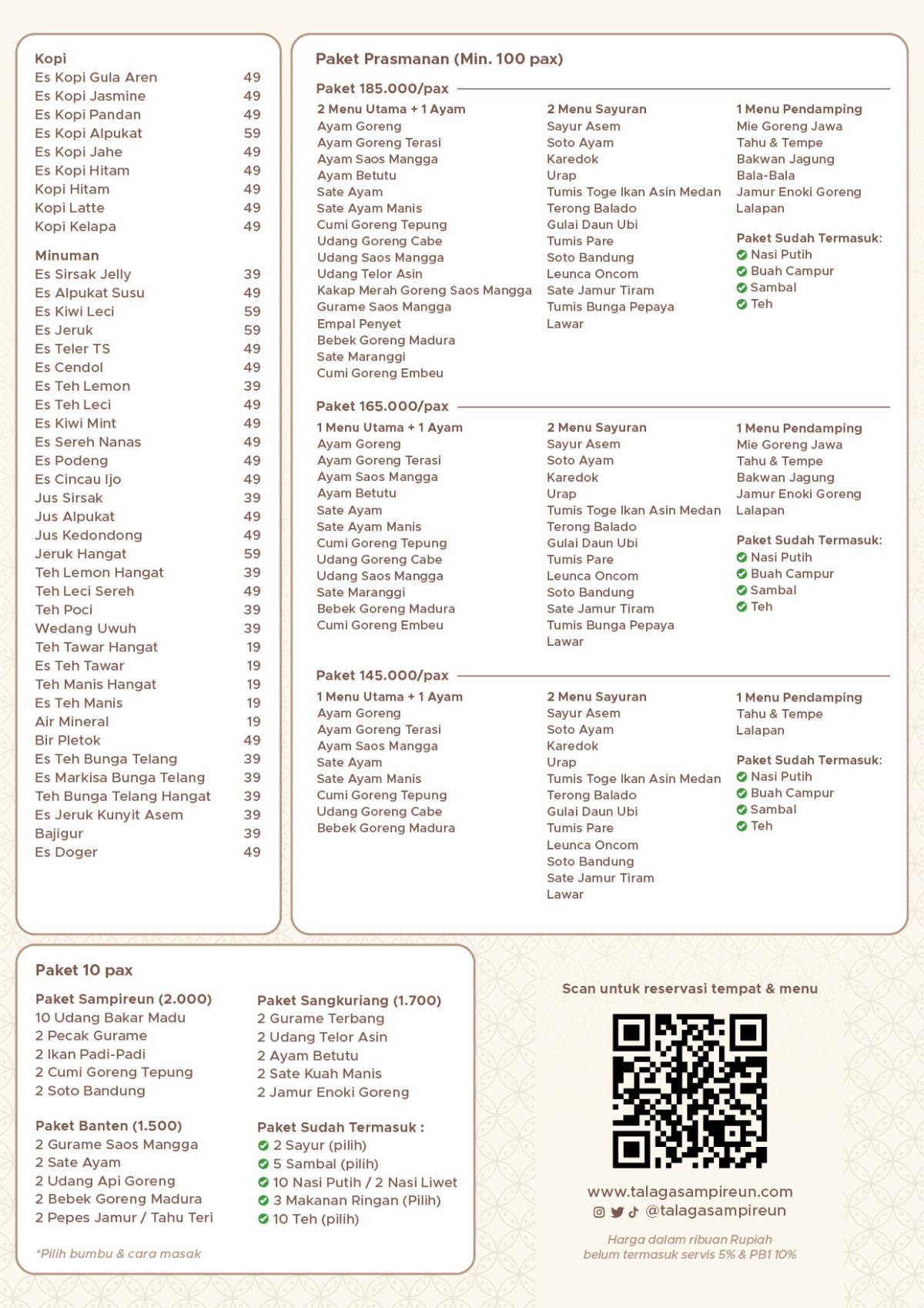 Price List Menu Talaga Sampireun Menteng – Talaga Sampireun